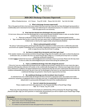 Fillable Online 2020-2021 Discharge Clearance Paperwork Fax Email Print ...