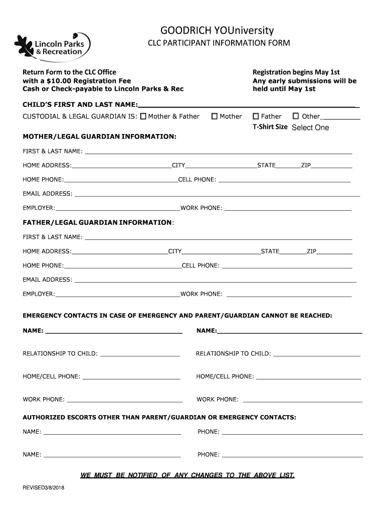 Fillable Online lincoln ne Goodrich CLC Form Fax Email Print - pdfFiller