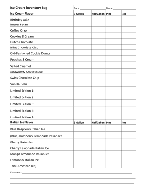 Fillable Online Ice Cream Inventory Log Fax Email Print - pdfFiller