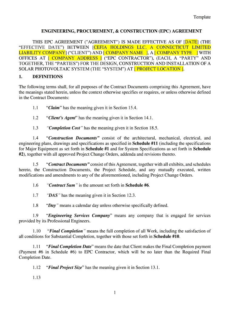 Fillable Online ENGINEERING, PROCUREMENT, & CONSTRUCTION (EPC ...