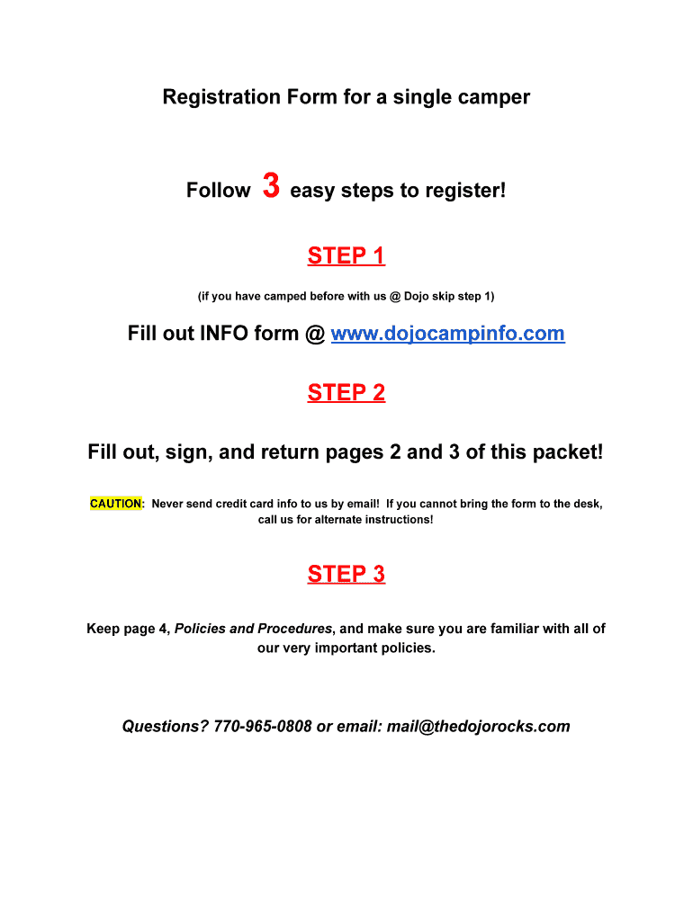 Fillable Online Registration form for a single camper Step 1 ... - The ...