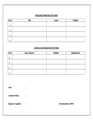 Fillable Online Books And Journals Recommendation Form Download Fax ...