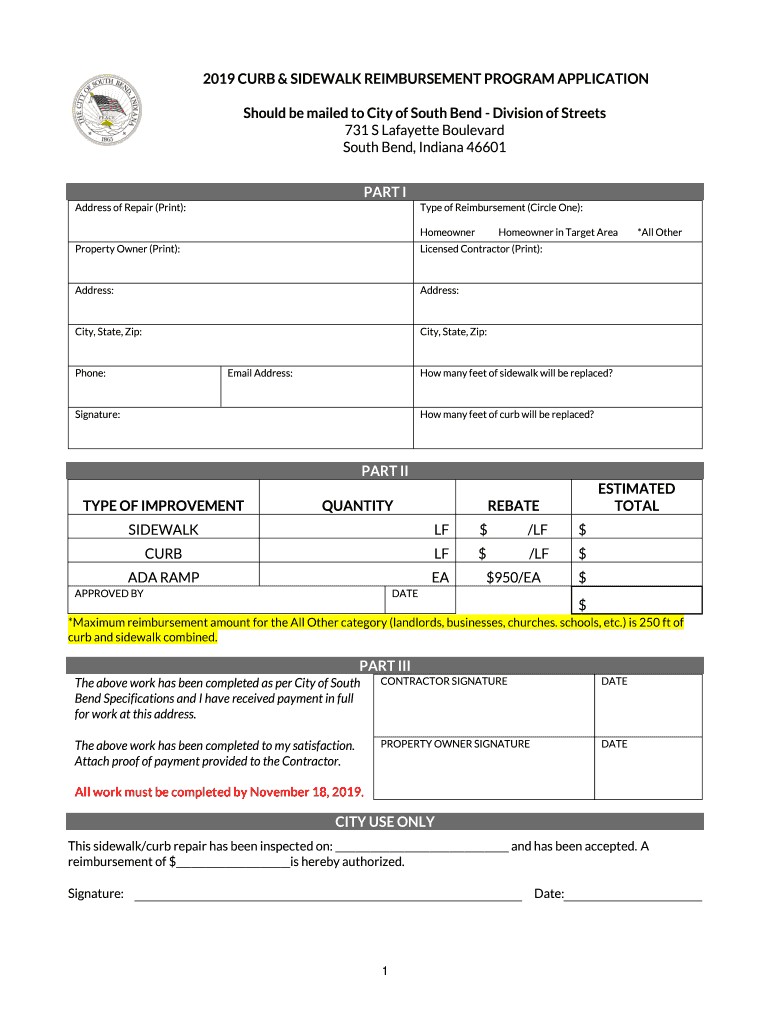 Fillable Online 2019 CURB & SIDEWALK REIMBURSEMENT PROGRAM APPLICATION Fax Email Print - pdfFiller
