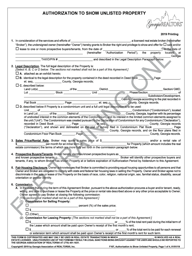 Authorization To Show Unlisted Property - Fill Online, Printable ...