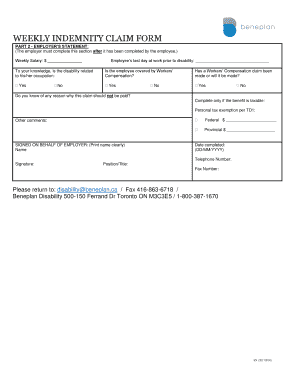 Fillable Online WEEKLY INDEMNITY CLAIM FORM - Beneplan Fax Email Print - pdfFiller