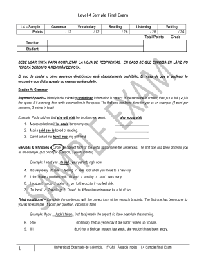 Fillable Online englishlink uexternado edu Level 4 Sample Final Exam ...