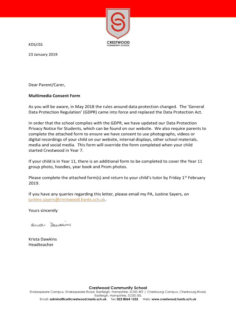 Fillable Online crestwood hants sch Multimedia Consent Form - Crestwood Community School Fax ...