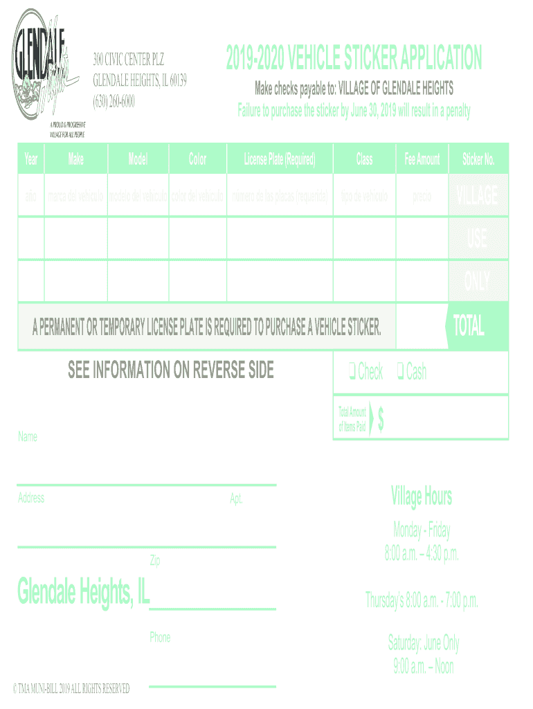 Glendale Heights Vehicle Sticker - Fill Online, Printable, Fillable ...
