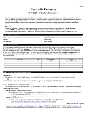 Fillable Online 2019-2020 Federal Verification Worksheet #1 Fax Email ...