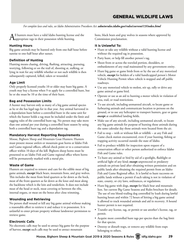 Fillable Online idfg idaho For complete laws and rules, see Idaho ...