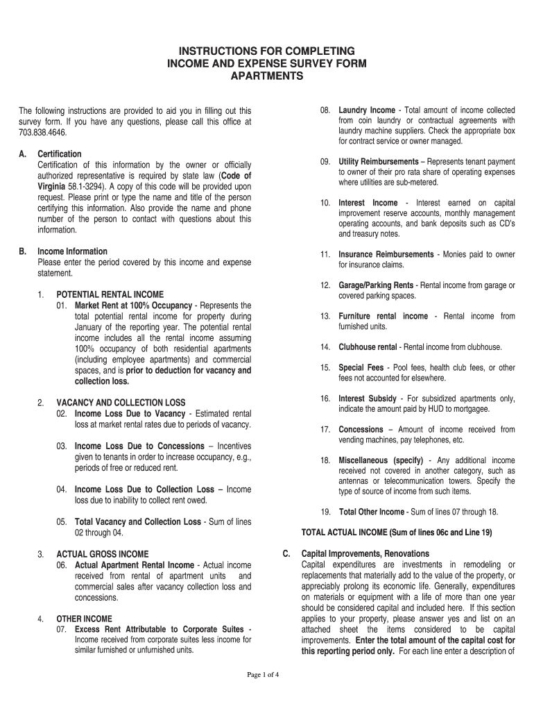 Fillable Online instructions for completing income and expense survey ...