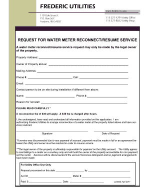 Fillable Online request for water meter reconnect/resume service Fax ...