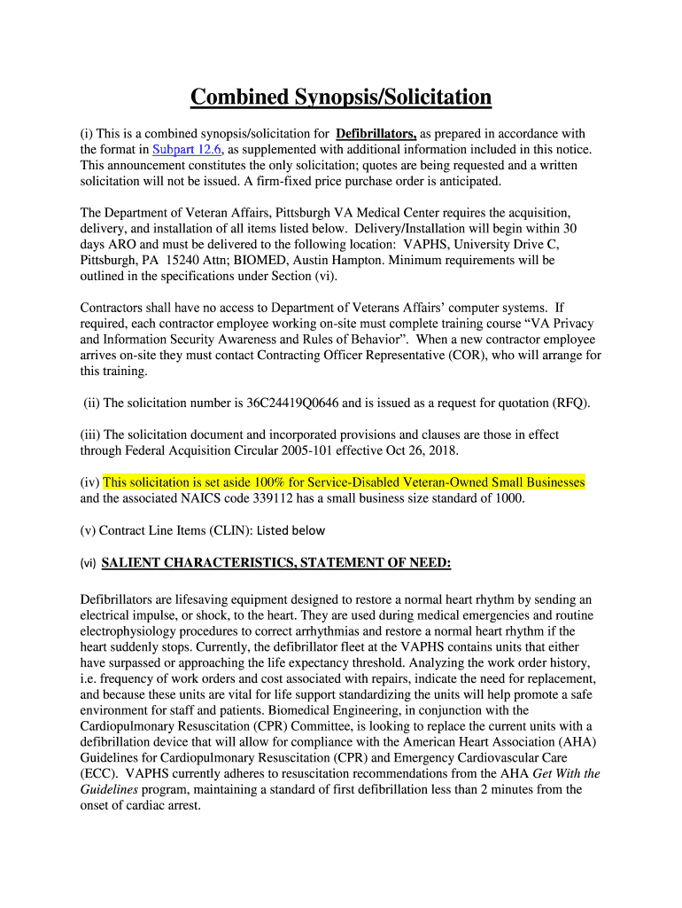 Fillable Online Combined Synopsis/Solicitation - VA Vendor Portal - Veterans ... Fax Email Print ...