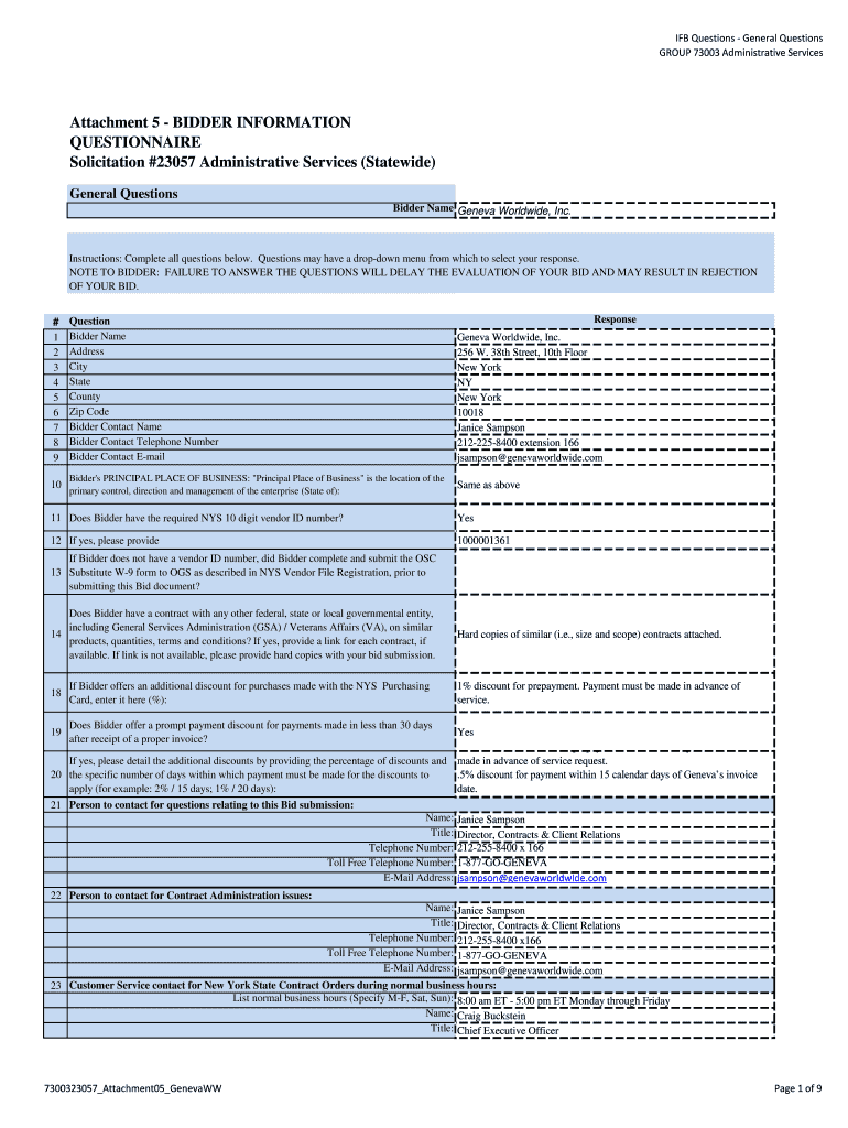 Fillable Online Fillable Online Attachment 5 - BIDDER INFORMATION Fax ...