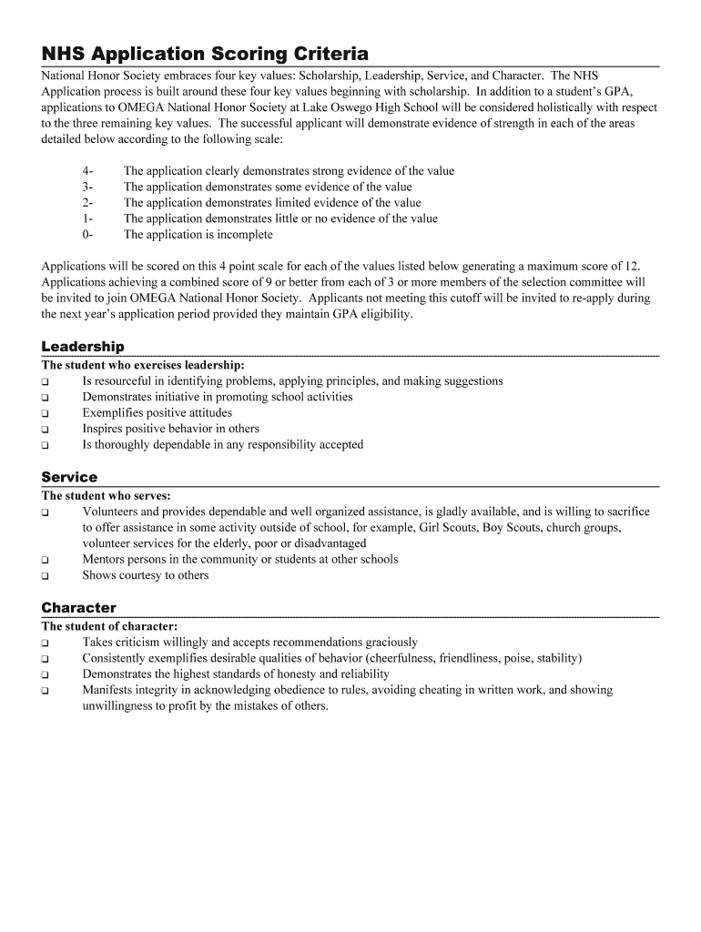 Fillable Online National Honor Society / Leadership, Service and ...