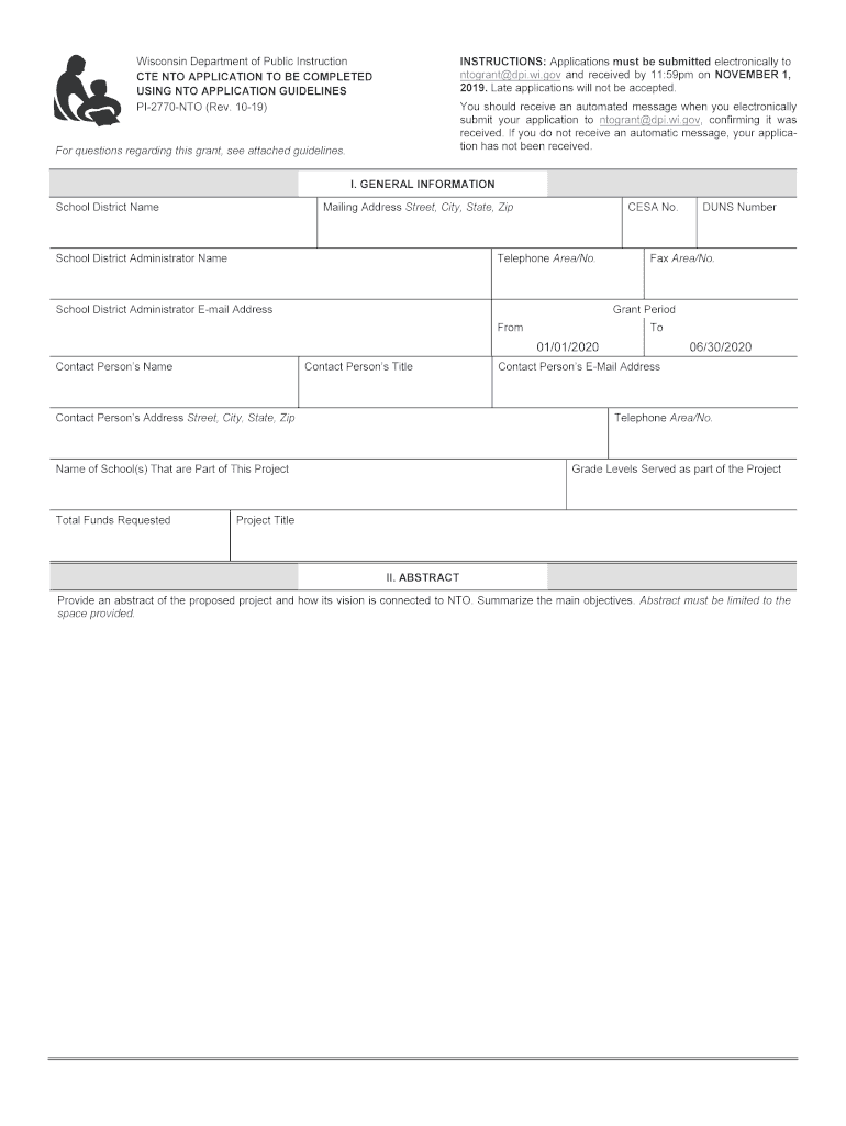 Fillable Online dpi wi PI-2770-NTO NTO Application - Wisconsin ...