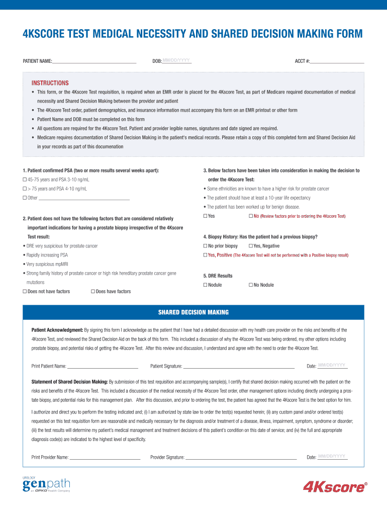 Fillable Online 4kscore test medical necessity and shared decision ...