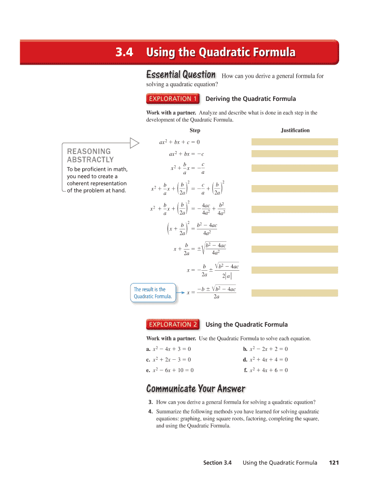 Fillable Online Using the Quadratic Formula - Big Ideas Math Fax Email ...