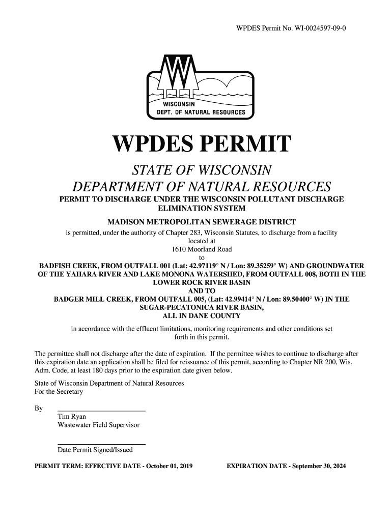 Fillable Online dnr wi wpdes permit on public notice Fax Email Print - pdfFiller