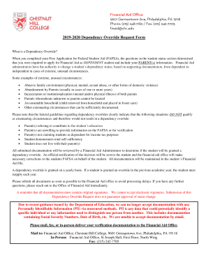 Fillable Online 2019-2020 Dependency Override Request Form - Chestnut ...