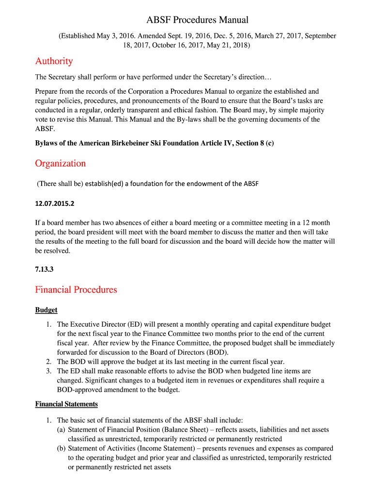 Fillable Online ABSF Procedures Manual 5.21.18 American Birkebeiner Fax ...