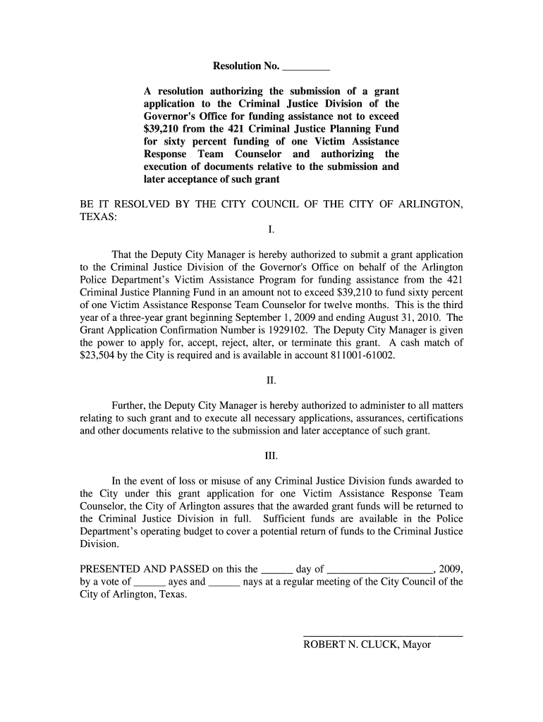 Fillable Online A resolution authorizing the submission of a grant application ... Fax Email ...