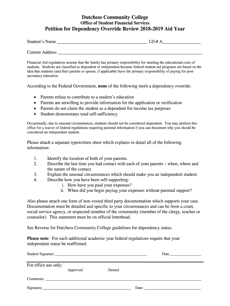 Fillable Online Petition for Dependency Status Review - Dutchess ...