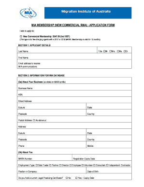 Fillable Online MIA MEMBERSHIP (NEW COMMERCIAL RMA) - APPLICATION FORM ...