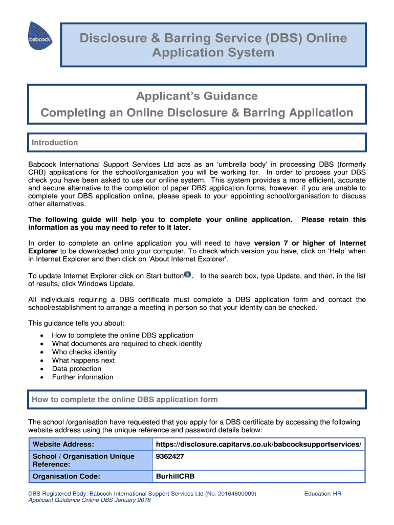 Fillable Online Disclosure & Barring Service (DBS) Online Application ...