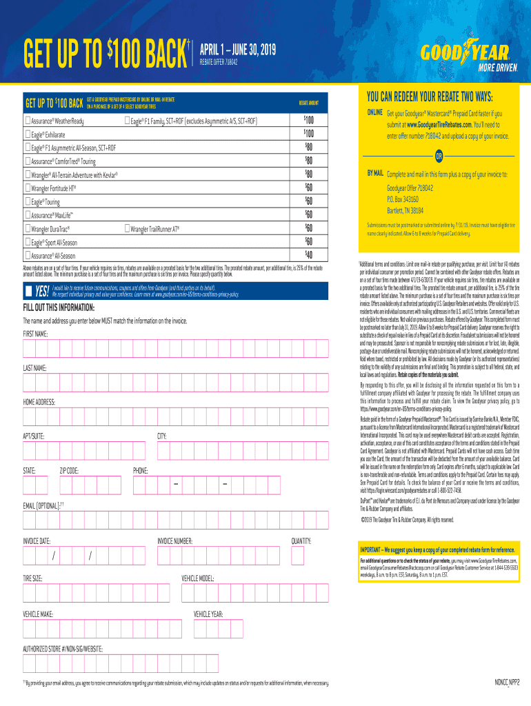 Fillable Online Goodyear Rebate Form - Tire Discounters Fax Email Print ...