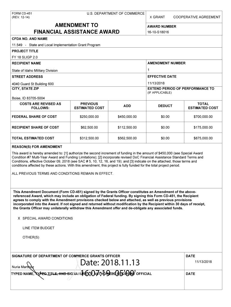 Fillable Online Financial Assistance Award Form CD-450 - NTIA - US ...