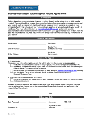 Fillable Online International Student Tuition Deposit Refund Appeal ...