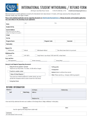 Fillable Online International Student Withdrawal / Refund Form Fax ...