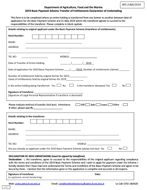 Fillable Online 2019 Basic Payment Scheme Transfer of Entitlements ...