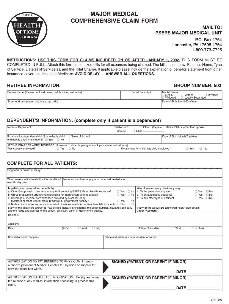 Fillable Online PSERS MAJOR MEDICAL UNIT Fax Email Print - pdfFiller