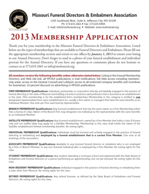 Fillable Online mofuneral 2013 Membership Form - Missouri Funeral ...