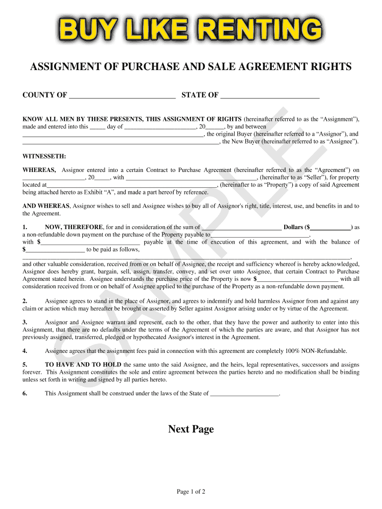 Fillable Online ASSIGNMENT OF PURCHASE AND SALE AGREEMENT RIGHTS Fax ...