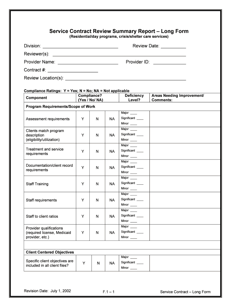 Fillable Online Service Contract Review Summary Report Long Form Fax ...