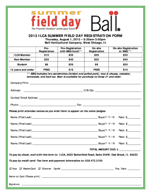 Fillable Online 2013 ILCA SUMMER FIELD DAY REGISTRATION FORM Thursday ...
