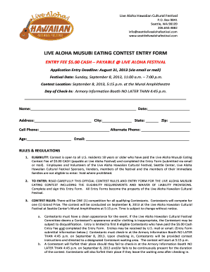 Fillable Online Live aloha musubi eating contest entry form - Live ...