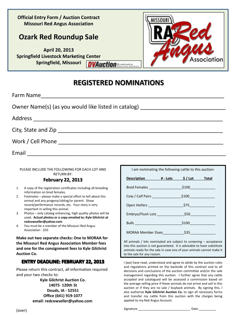 Fillable Online Ozark Red Roundup Sale - Missouri Red Angus Fax Email Print - pdfFiller