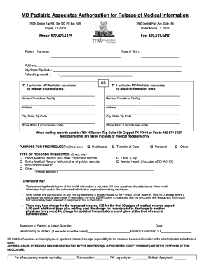 Fillable Online Authorization for Release of Medical Information - MD ...