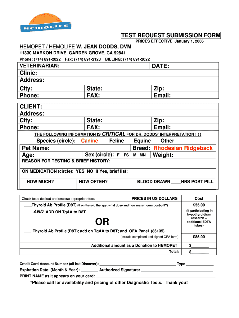 Fillable Online rrcus 2006 Test Request Submission Form - The Rhodesian ...