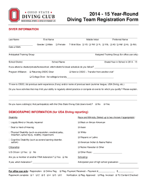 Fillable Online 2014 - 15 Year-Round Diving Team Registration Form ...