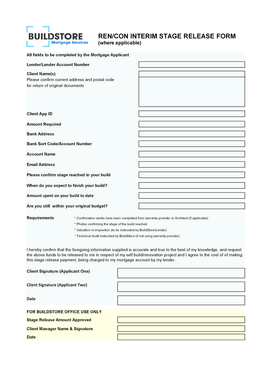 Fillable Online buildstore co REN/CON INTERIM STAGE RELEASE FORM ...