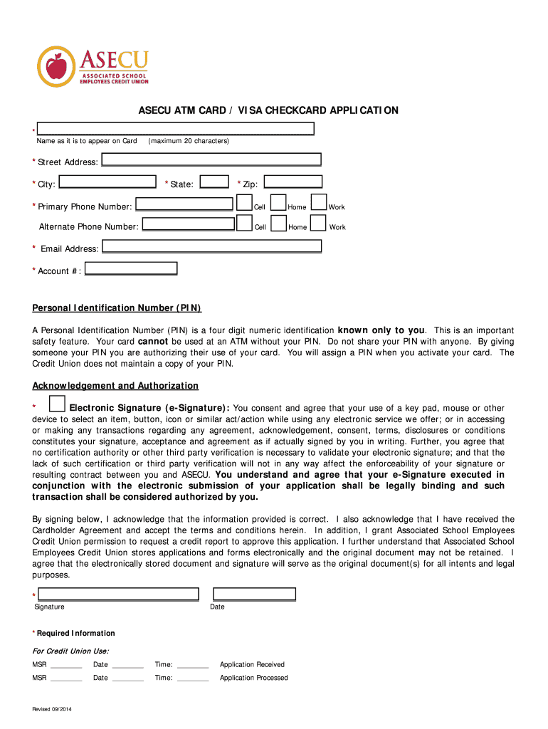 Fillable Online ATM/Debit Card Application - asecu Fax Email Print ...