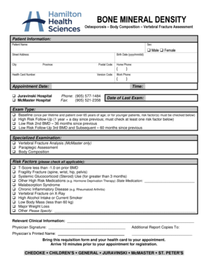 Fillable Online Bone Mineral Density Form - Hamilton Health Sciences ...