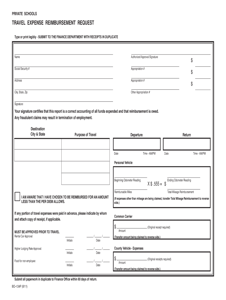 Fillable Online TRAVEL EXPENSE REIMBURSEMENT REQUEST Fax Email Print ...