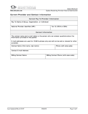 Fillable Online Update Rendering Provider General Information - Idaho ...