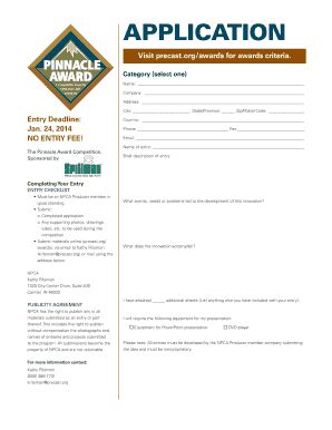 Fillable Online precast Download the Pinnacle Award application form ...
